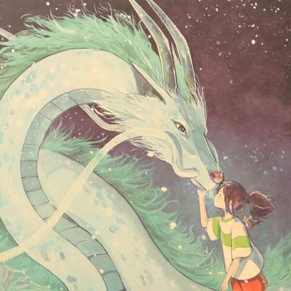 Spirited Away Chihiro And Haku Dragon Vintage Kraft Paper Poster