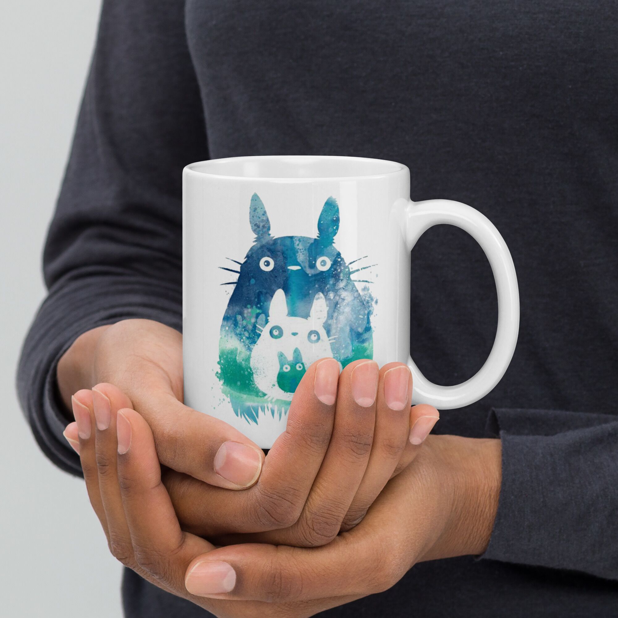 Totoro And Mini Totoro Mug Cute Blue Watercolor - Ghibli Merch Store ...