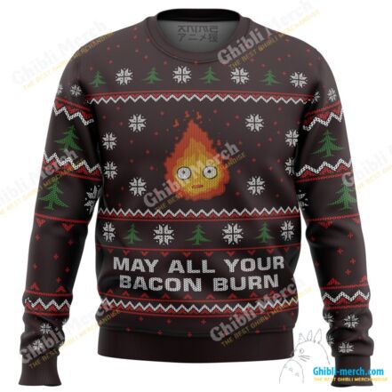Calcifer Ugly Christmas Sweater (May All Your Bacon Burn) - Ghibli ...