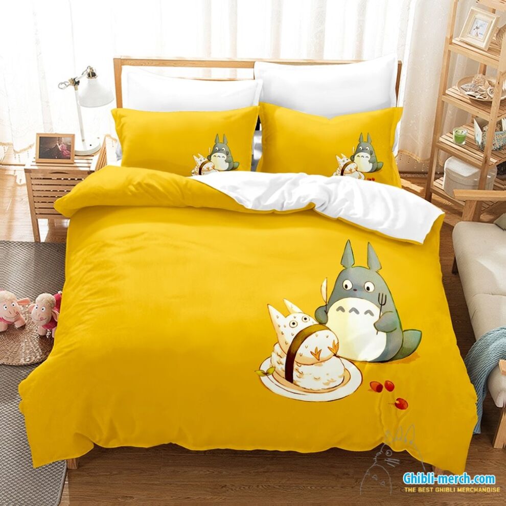 Cute Sushi Totoro Bedding Set Yellow 3D 3PCS - Ghibli Merch Store ...