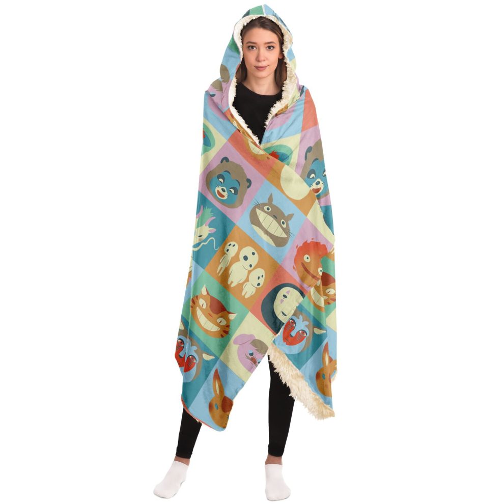 Studio Ghibli Characters Square Pattern Hooded Blankets - Ghibli Merch ...