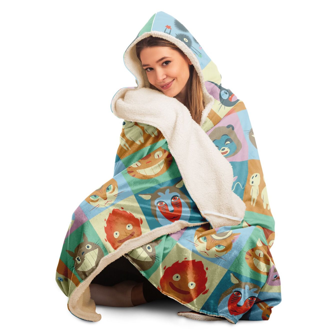 Studio Ghibli Characters Square Pattern Hooded Blankets - Ghibli Merch ...