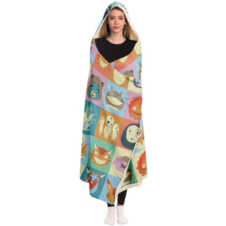Studio Ghibli Characters Square Pattern Hooded Blankets - Ghibli Merch ...