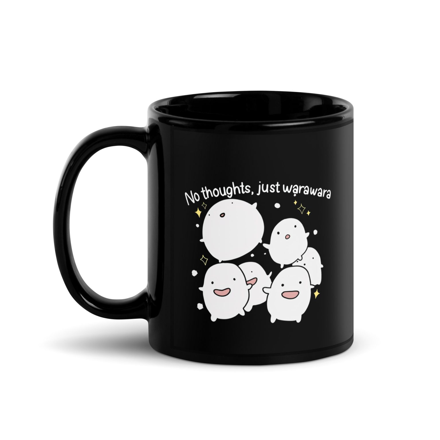 No Thoughts Just Warawara Black Glossy Mug - Ghibli Merch Store ...