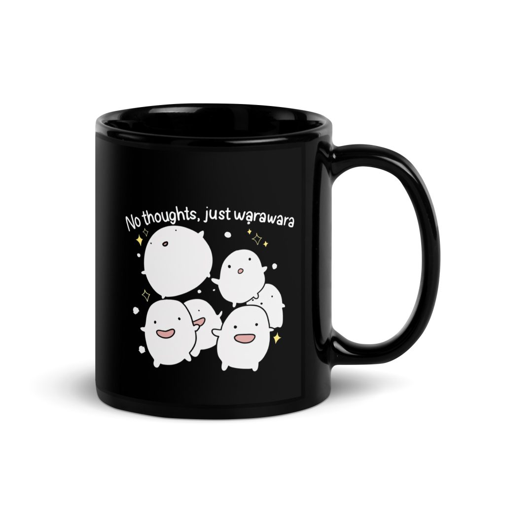 No Thoughts Just Warawara Black Glossy Mug - Ghibli Merch Store ...